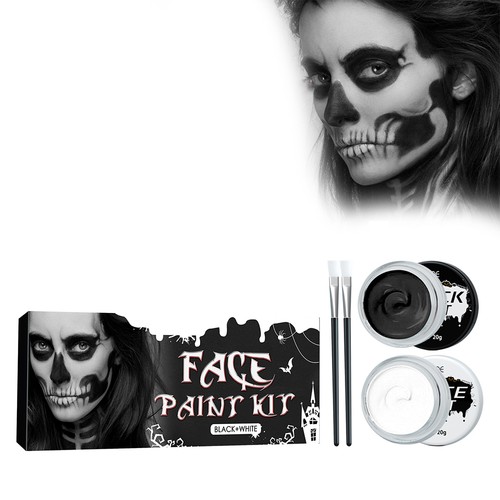 ♢Halloween Cosplay Face Body Paint SFX Makeup Black + White Face Paint ...
