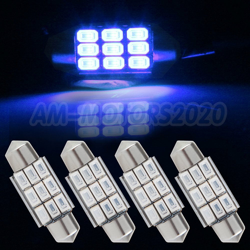 4X Blue 36mm Car Led Light 12V Festoon 9SMD Error free Auto Licence ...