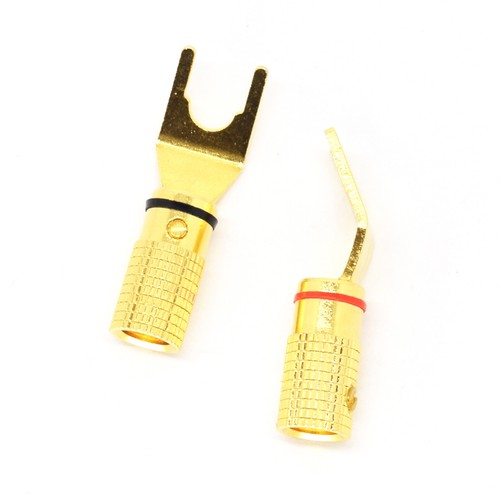 2pcs Gold Plated Netting Speaker Spade Fork Banana Plug Double Screws ...