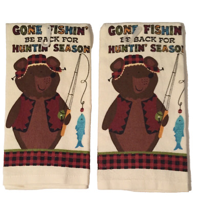 Ritz Bear Kitchen Linen Set of 2 Towels Gone Fishing Be Back For ...