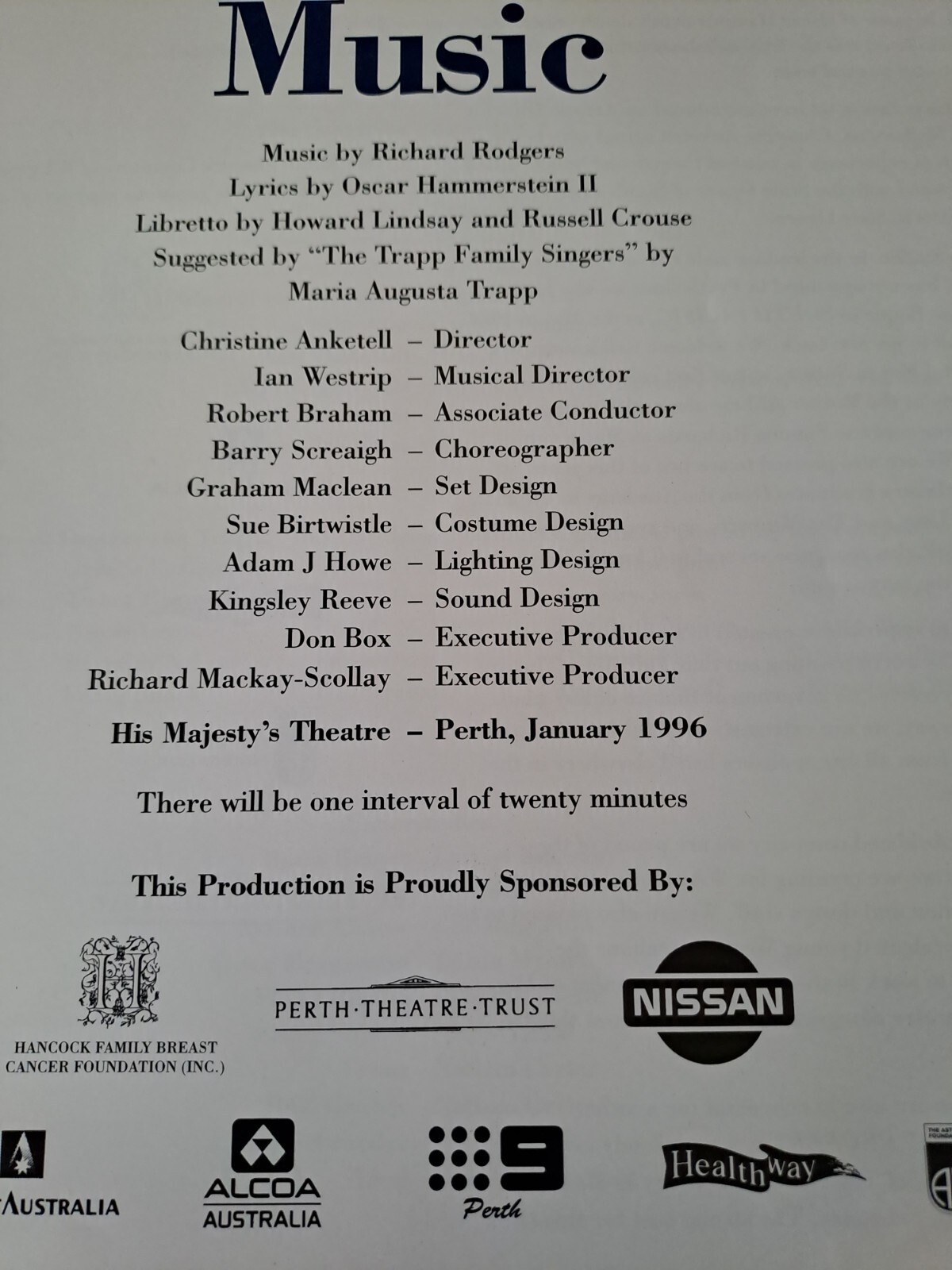 The sound of music theatre program ( His Majesty's Theatre, Perth ...