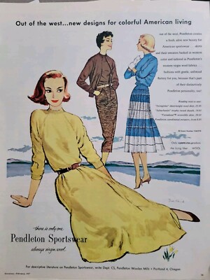 1957 Pendleton women's sportswear Ted Rand art vintage fashion Ad | eBay
