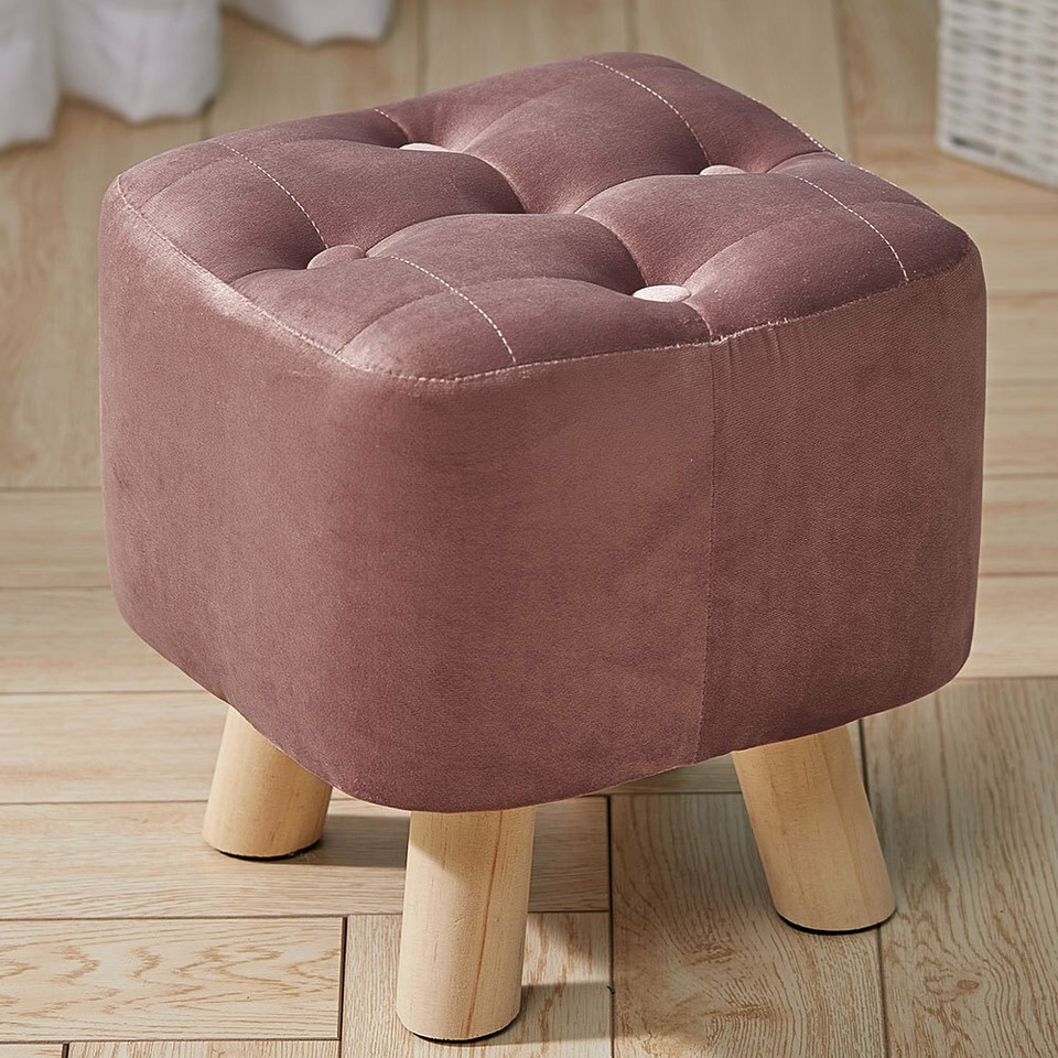 Linen Fabric Padded Large Footstool Footrest Square Pouffe Stool Solid ...