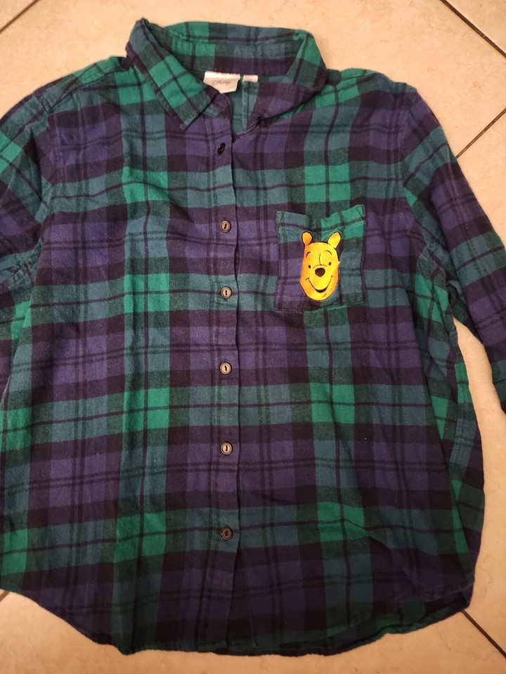 Disney Winnie the Pooh Green Plaid Flannel Button Down Shirt - Size L ...
