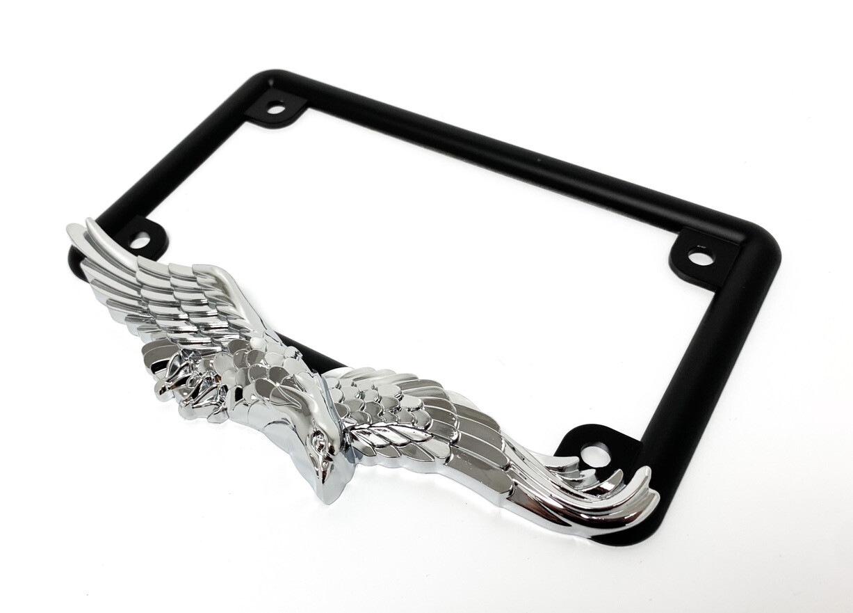 Black & Chrome American Eagle Motorcycle License Plate Frame Tag Holder ...