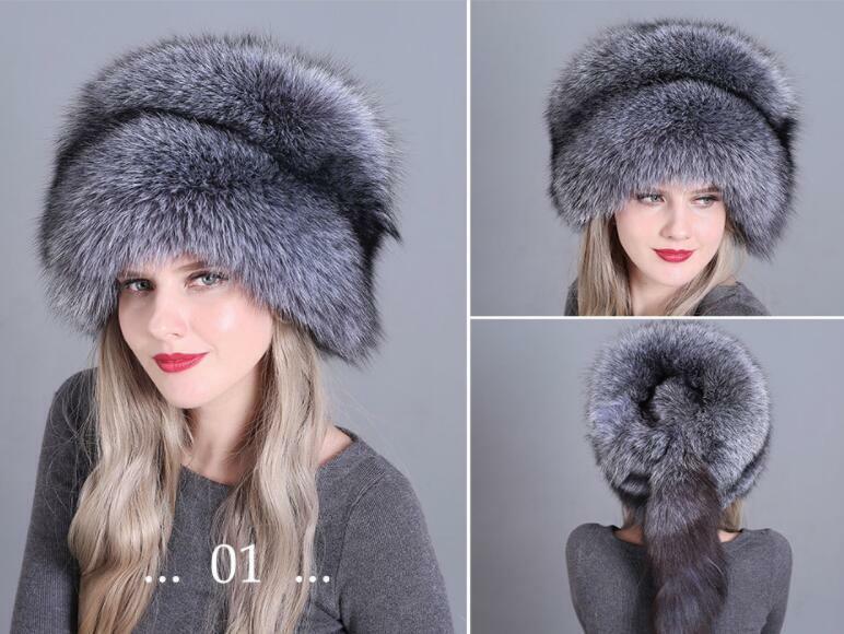 Luxury Fashion Winter Womens Natural Fur Cap Real Fox Fur Hats Caucasus ...