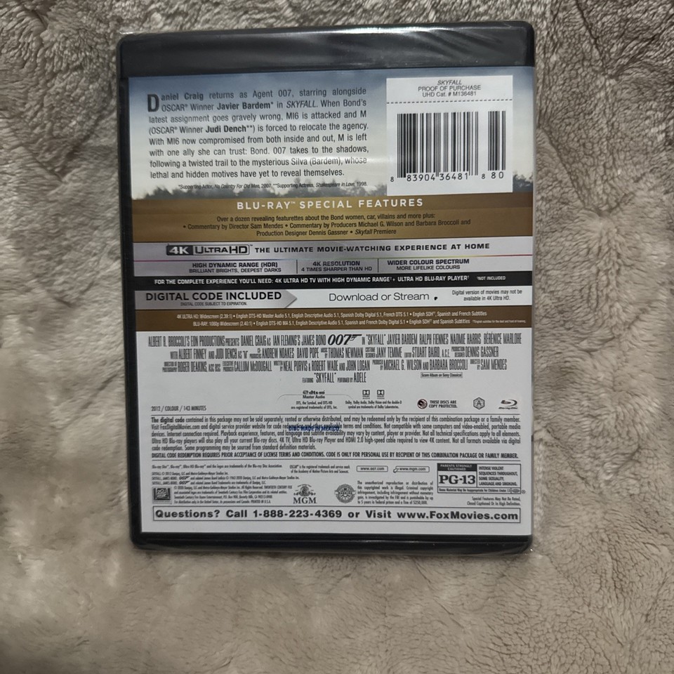 Skyfall (4k Ultra HD + Blu-Ray + Digital, 2012) 007 Daniel Craig New ...