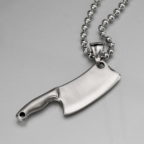 Silver Stainless Steel butcher knife cleaver Pendant Chain Necklace 24 ...