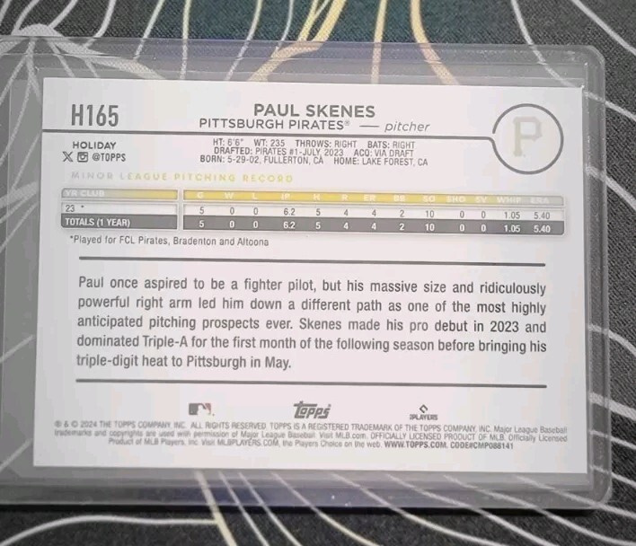 PAUL SKENES: 2024 Topps Holiday -Holiday Tree Parallel #H165 🔥PIRATES ...