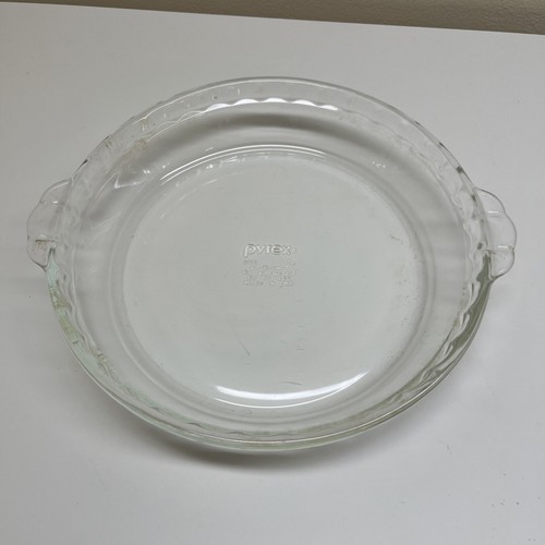 Vintage Pyrex DEEP DISH PIE PLATE 9 1/2" Fluted Rim Tab Handles Clear ...