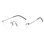 Metal Alloy Rimless Round Eyeglasses Men Women Anti Blue Light Glasses ...