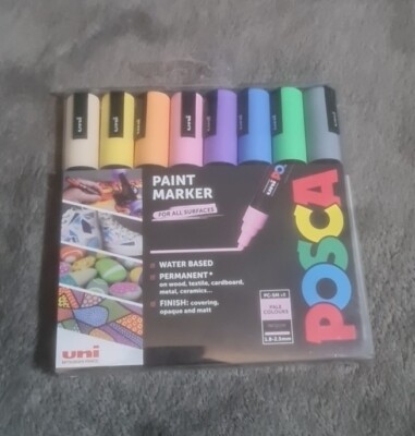 Pack of 8 Uni Posca PC-5M Pastel Paint Pen Marker Uni-ball Pen Starter ...