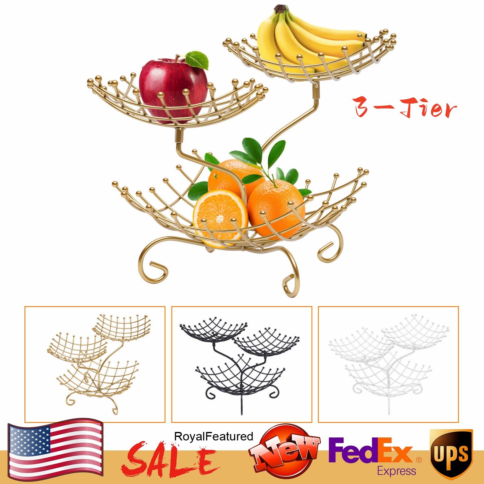 3-Tier Vegetable/Fruit Basket Bowl Storage Holder Metal Bowl Stand Rack ...