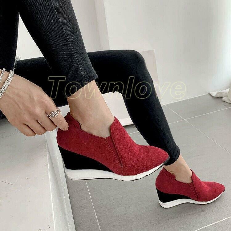 Sexy Womens Creepers Pointed High Wedge Heels Sneakers Sports Casual ...