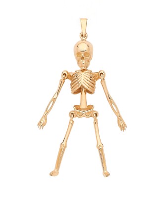 9ct Yellow Gold Novelty Skeleton Pendant Moving Articulated Solid 9ct ...