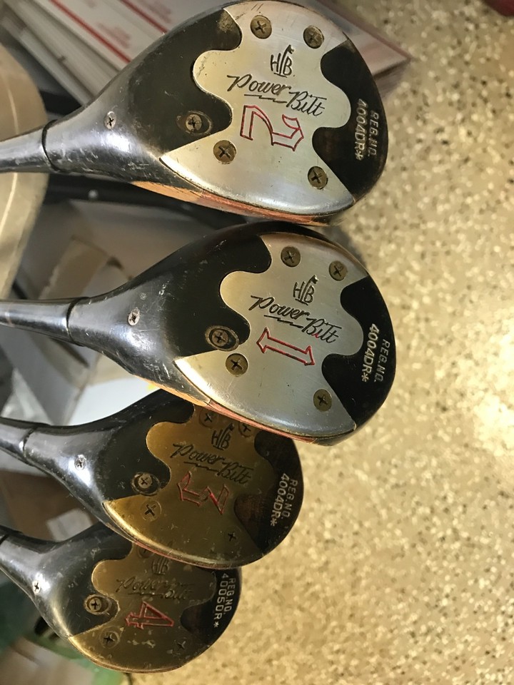 VINTAGE PowerBilt H&B Genuine Persimmon wood set 1, 2, 3, 4 golf clubs ...