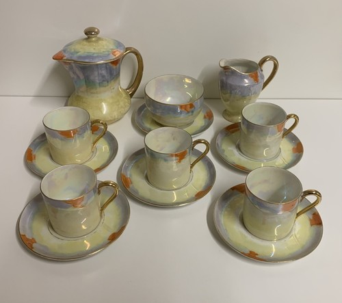 Vintage Porcelain Espresso Coffee Dolls Miniature Tea Set FOREIGN Crown ...