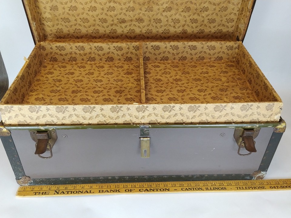 Antique 1900s Steamer Trunk Wardrobe Travel Chest Suitcase w/Tray Fish ...