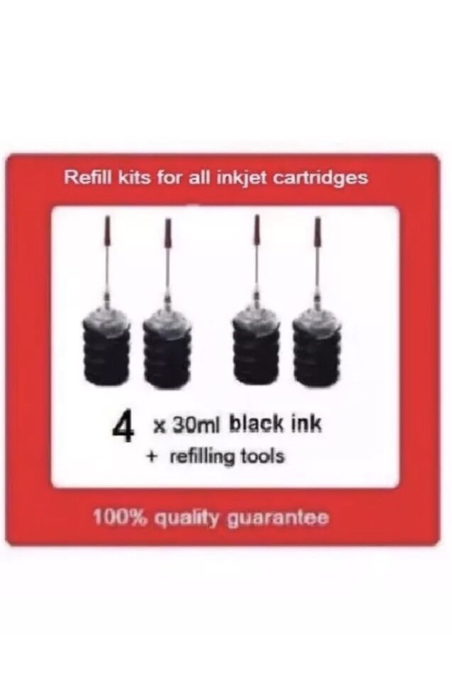 4 refill kits for HP62xl C2P05 Black ink cartridges,Refilling 10 Times ...