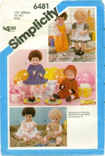 Simplicity 6481 Doll Clothes Wardrobe Baby Girl 15-16" pattern UNCUT FF ...