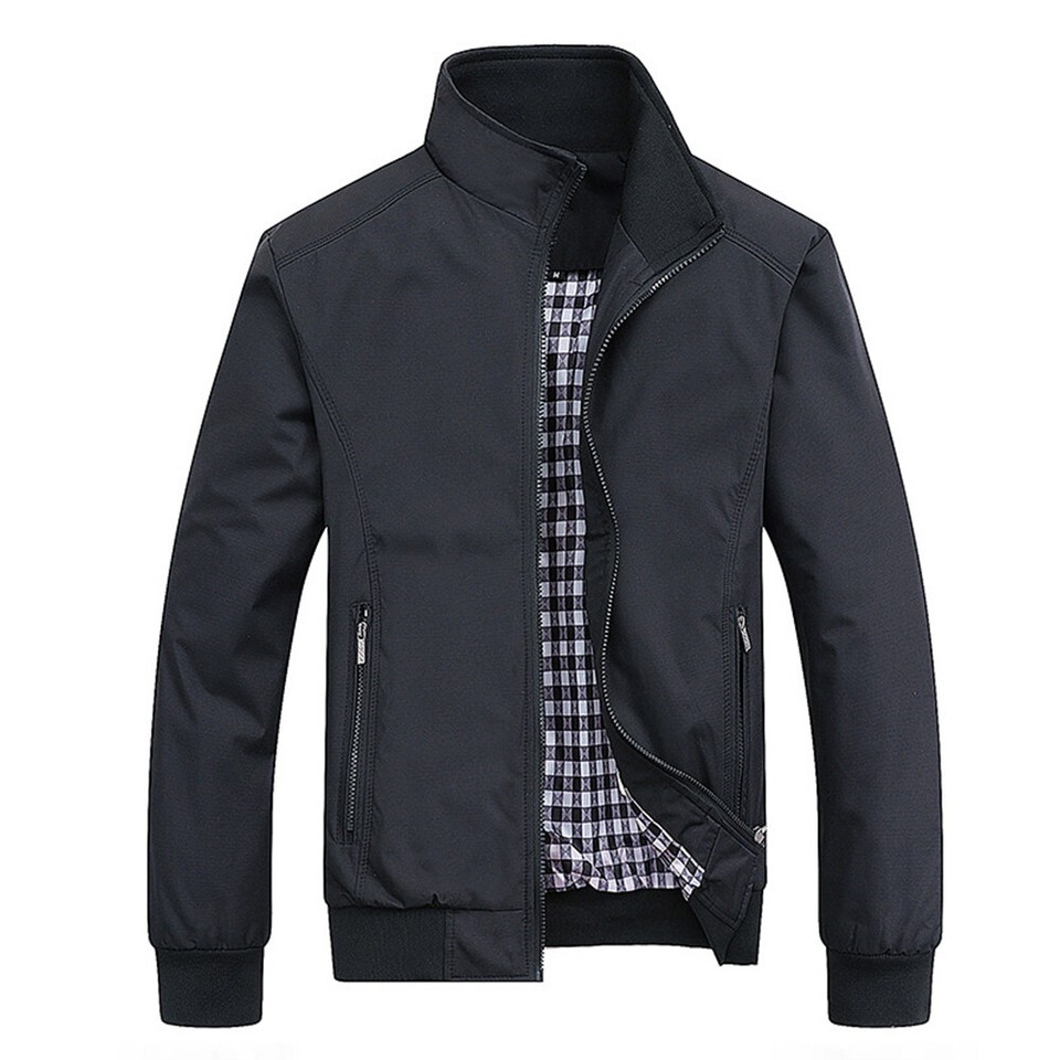 Mens Full Zip Up Jacket Stand-up Collar Coat Business Bomber Overcoat ...