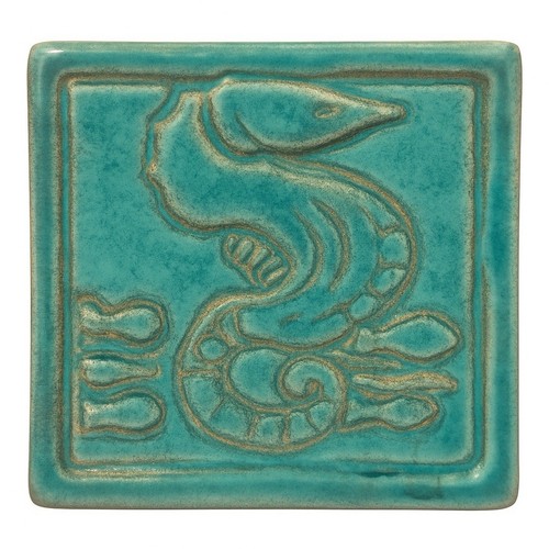 Pewabic Detroit Seahorse Tile 2003 Centennial Rich Aqua Glaze 4x4 Arts ...