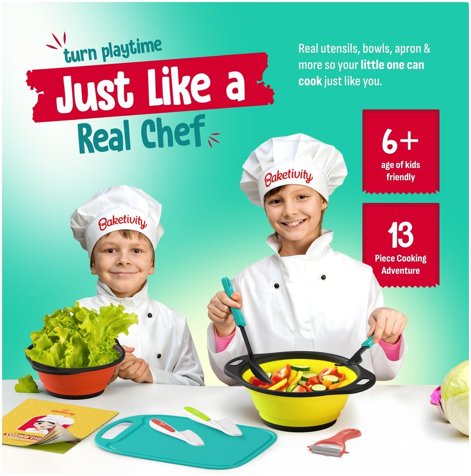 Kids Cooking Set Real Utensils With Kitchen Tool Guide - Complete ...