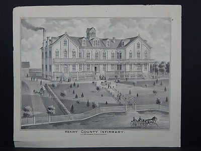 Illinois, Henry County Map, 1874 Engravings, Farms, Public Buildings ...