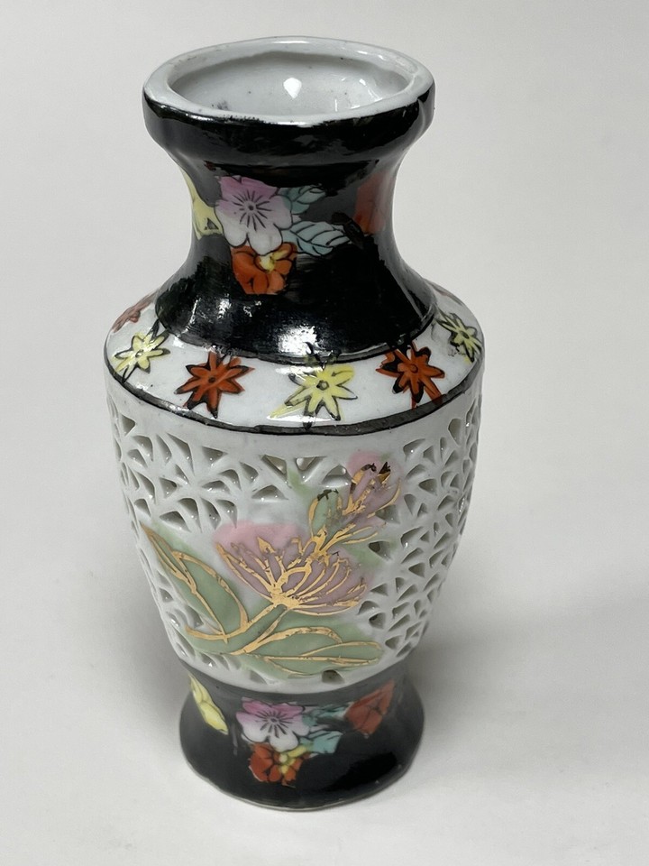 Vintage Miniature Pierced Vase Hand Painted Floral Pattern 4” | eBay