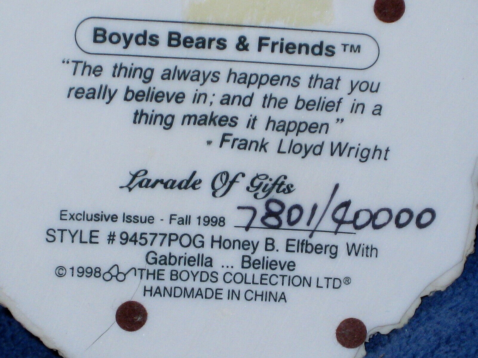 Boyds Bearstone "Honey B. Elfberg w/Gabriella...Believe" #94577POG NIB Retired | eBay