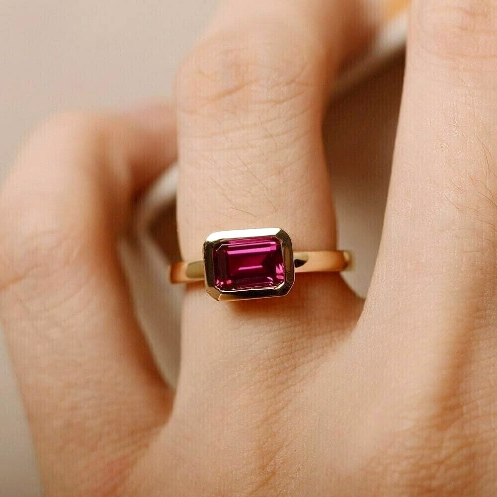 Emerald Natural Ruby Bezel Set Engagement Solitaire Ring Yellow Gold Certified | eBay