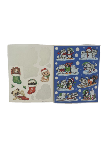 Vintage Hallmark Christmas Stickers Sheet 1981 1983 Penguin Cat Dog ...