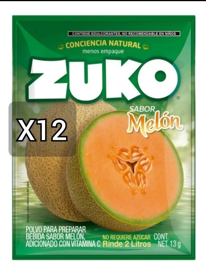 12-Pk ZUKO Melon / Melon ZUKO Powder Drink Flavor 13g/.4oz Melon DRINK ...