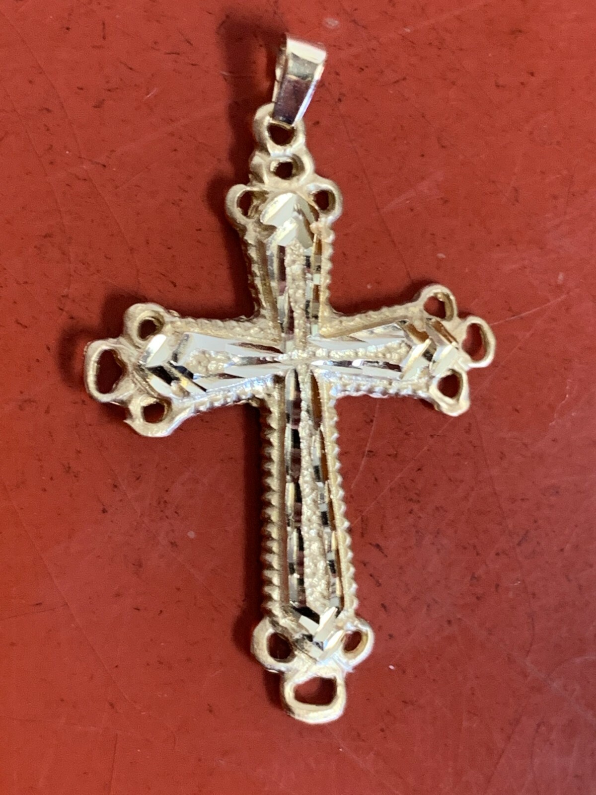 14K Yellow Gold Diamond Cut Cross Pendant - Gem