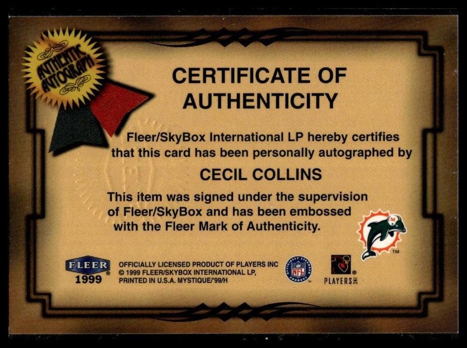 1999 Fleer Mystique #NNO Cecil Collins Fresh Ink AUTO /725 | eBay