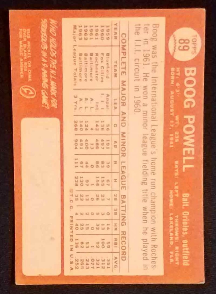 1964 Topps #89 Boog Powell Baltimore Orioles EX | eBay