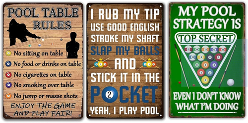 3 Pcs Billiard Room Wall Decor Pool Hall Tin Sign Billiards Metal Signs ...