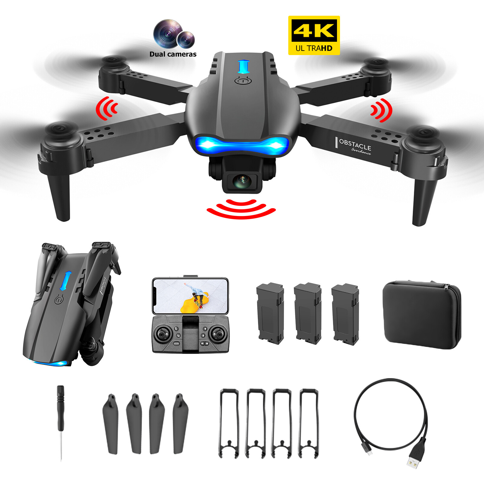 Aeroplane USB Charging FPV Drones for Boys Girls (Black 3Battery 2 ...