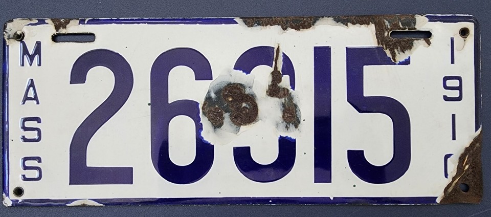 1910 Single & 1911 Pair Antique Porcelain Massachusetts MA License ...