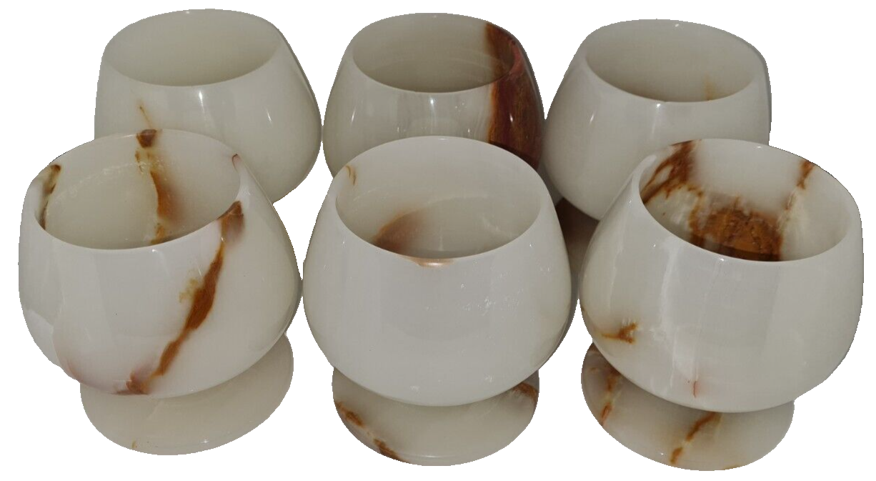 Handmade Natural White Onyx Wine Goblets - Set of 6, 4" x 4" x 4", Cap ...
