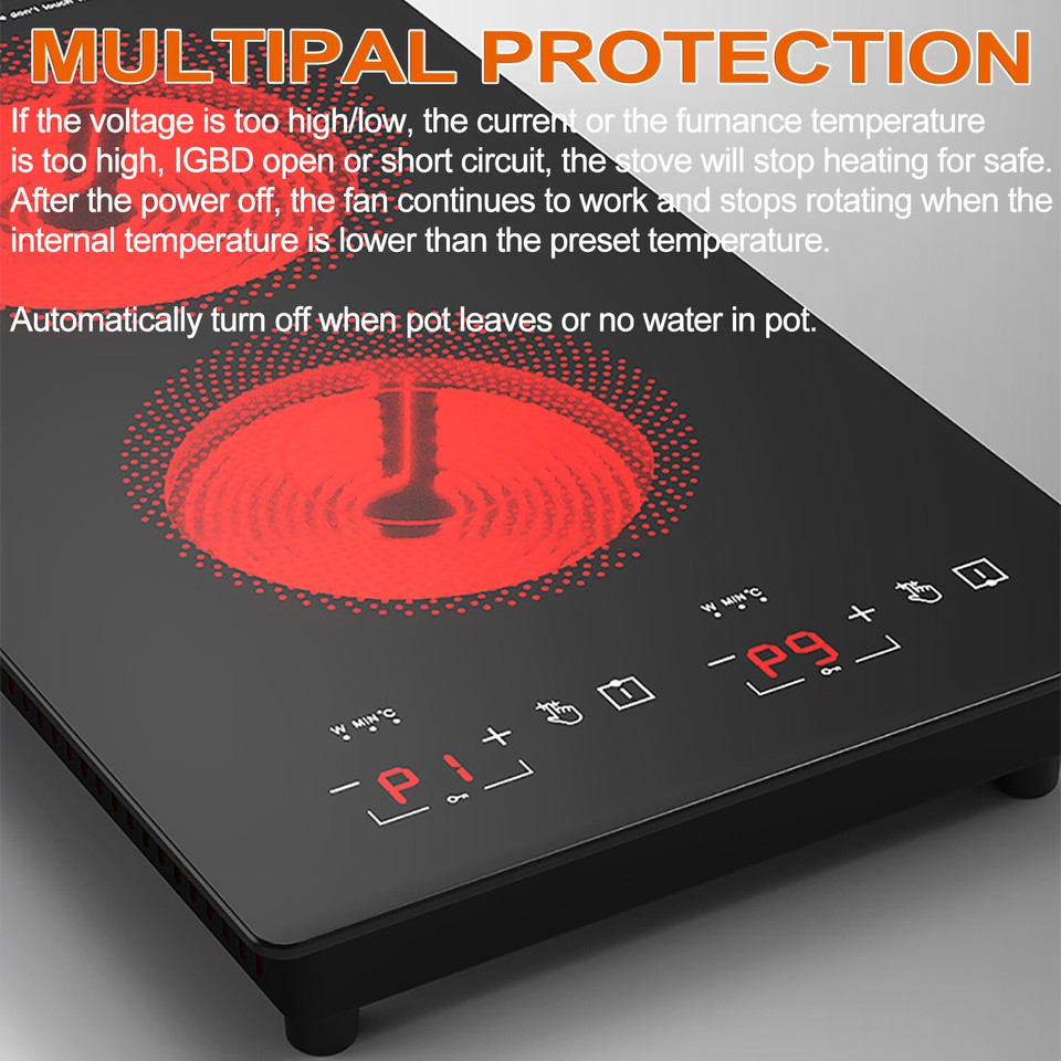 12" Electric Ceramic Cooktop Built-in Radiant Stove Top 2 Burners 110V ...