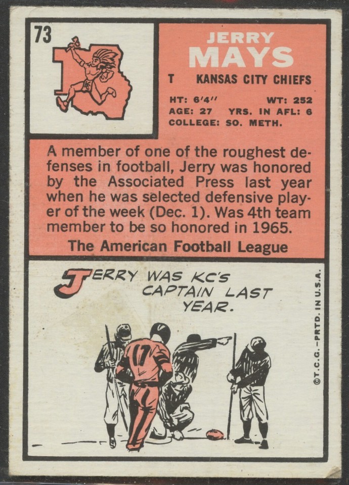 1966 Topps #73 Jerry Mays Kansas City Chiefs | eBay