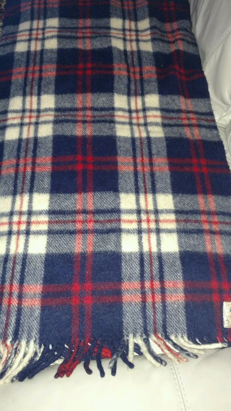 Vintage Concord Pram Rug blanket 100% Virgin wool red white blue plaid ...
