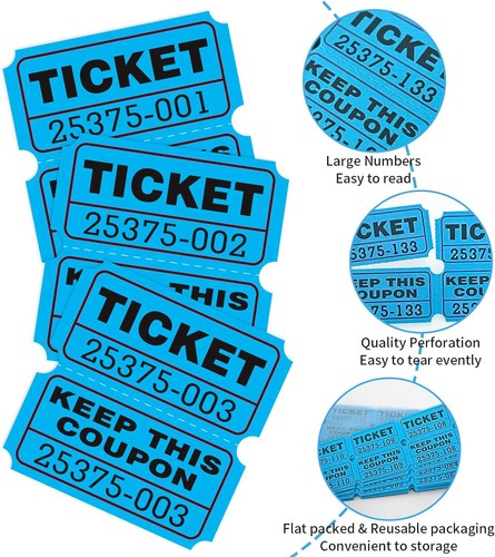 2 Rolls 1000 Double Numbered Ticket roll fundraiser prize show event ...