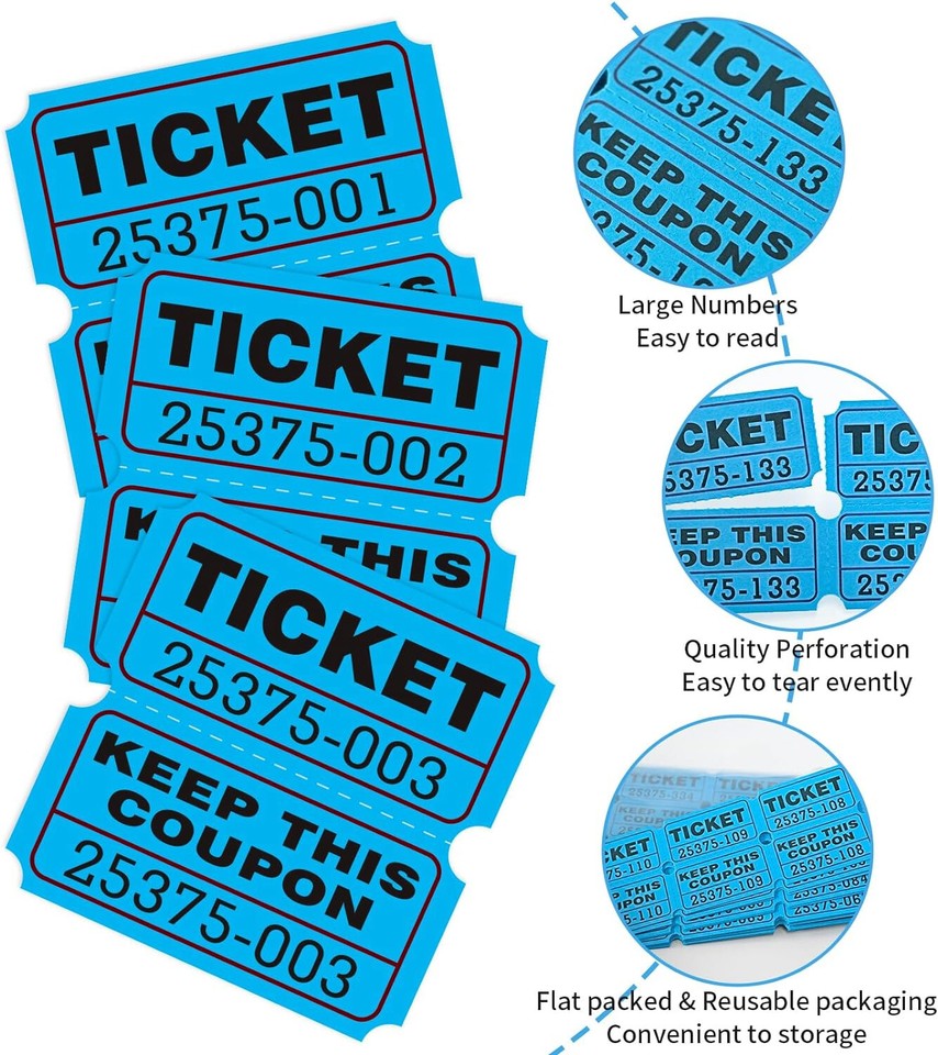 2 Rolls 1000 Double Numbered Ticket roll fundraiser prize show event ...