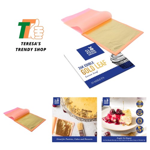 24 Karat Edible Gold Leaf Loose Sheets - 25 Sheets Gold Leaf Per Book ...