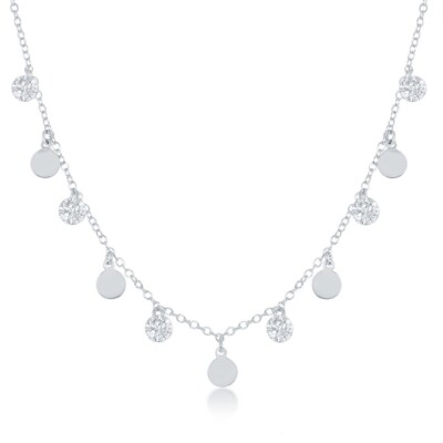 Sterling Silver Dangling CZ's and Discs Necklace | eBay