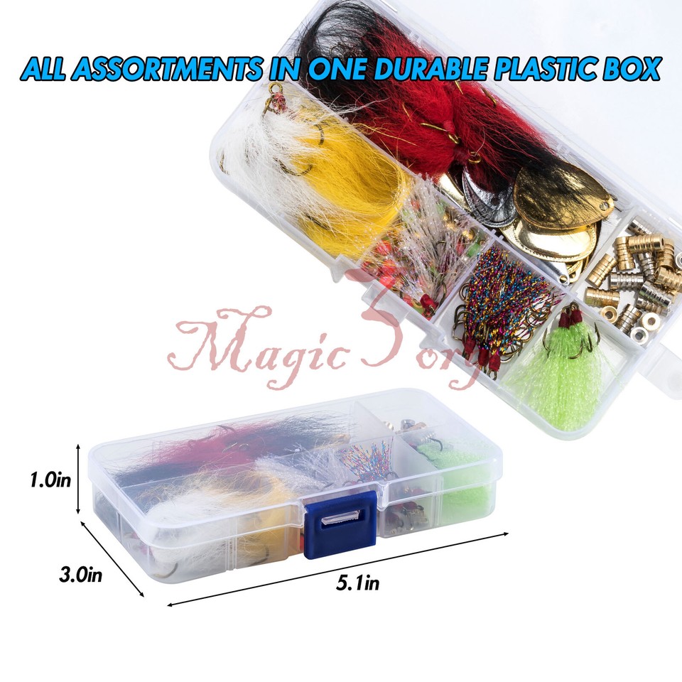 168PCS/Box DIY Rooster Tail Spinner Making Kit Blade Teaser Hook Trout ...