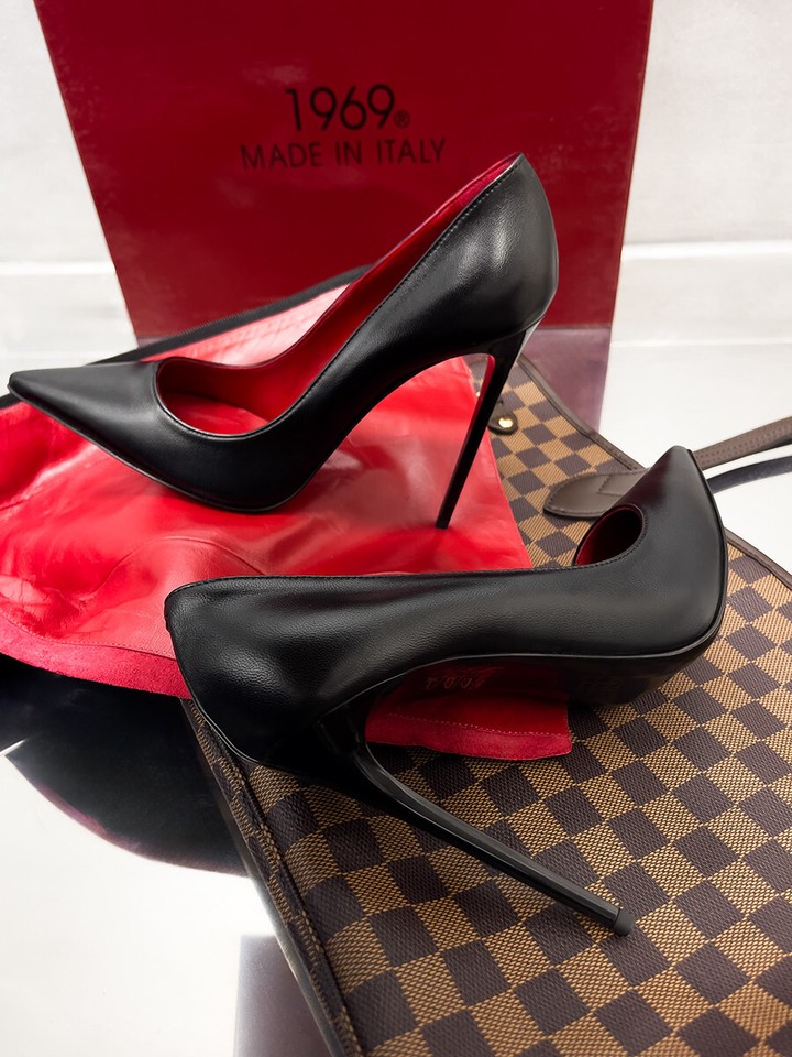 1969 Made in Italy Best Leather High Heels Iconic Anouk Z62 Pumps Black ...