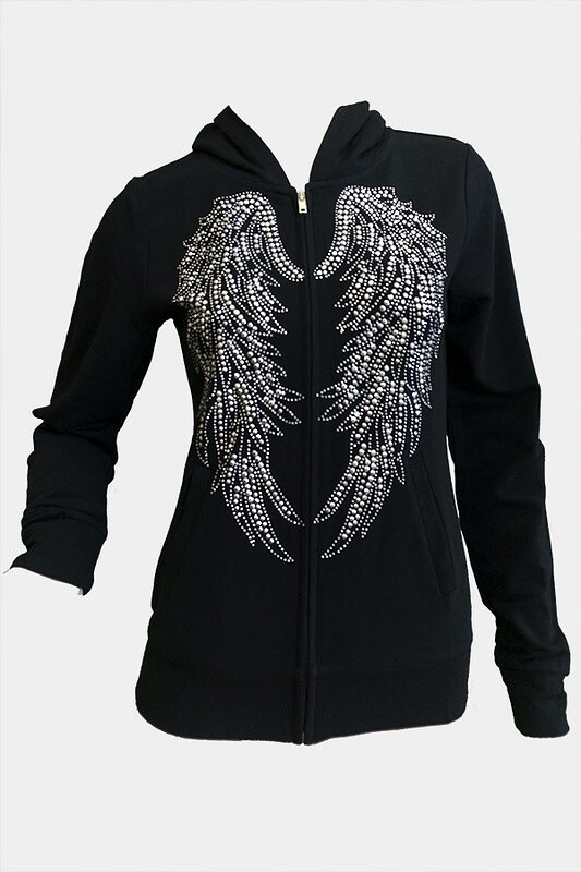 New PLUS SIZE Womens BLACK CRYSTAL ANGEL WINGS RHINESTONE ZIP JACKET 1X ...